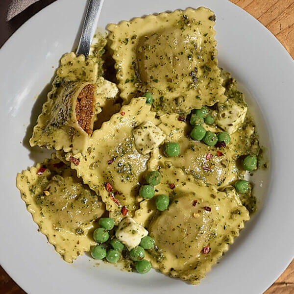 Spring Pea Ravioli Carbonara - Freshly Made Italian Pasta, Sauces & Cheese